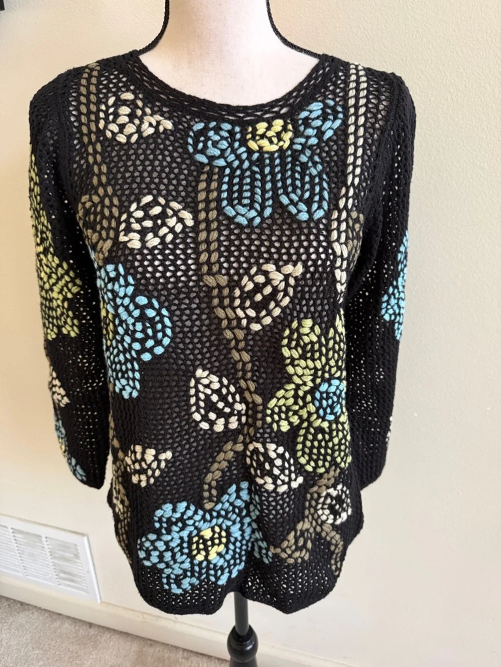Sigrid Olsen | Sweaters | Sigrid Olsen Black Openknit Sweater With Blue ...
